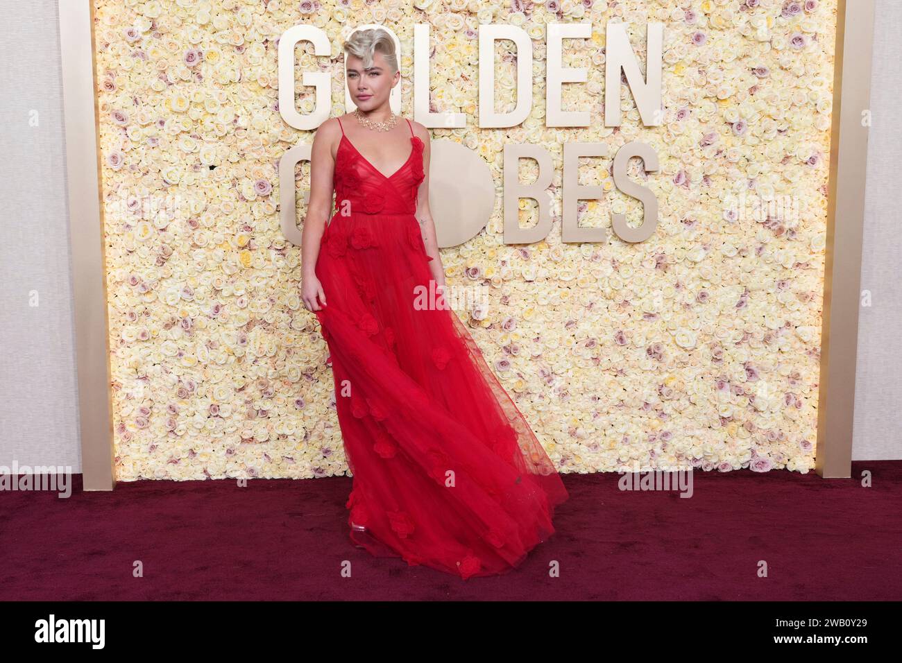 Florence Pugh arrives at the 81st Golden Globe Awards on Sunday, Jan. 7 ...
