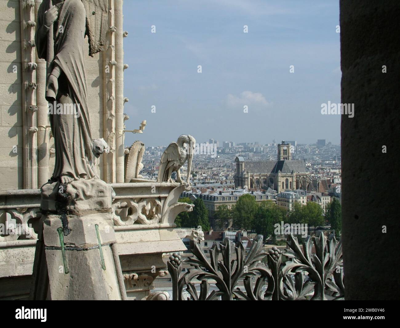Statues and Gargoyles on Notre Dame before the great fire Stock Photo ...