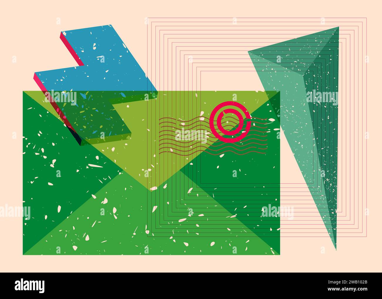 Risograph Mail letter envelope with geometric shapes. Newsletter in ...