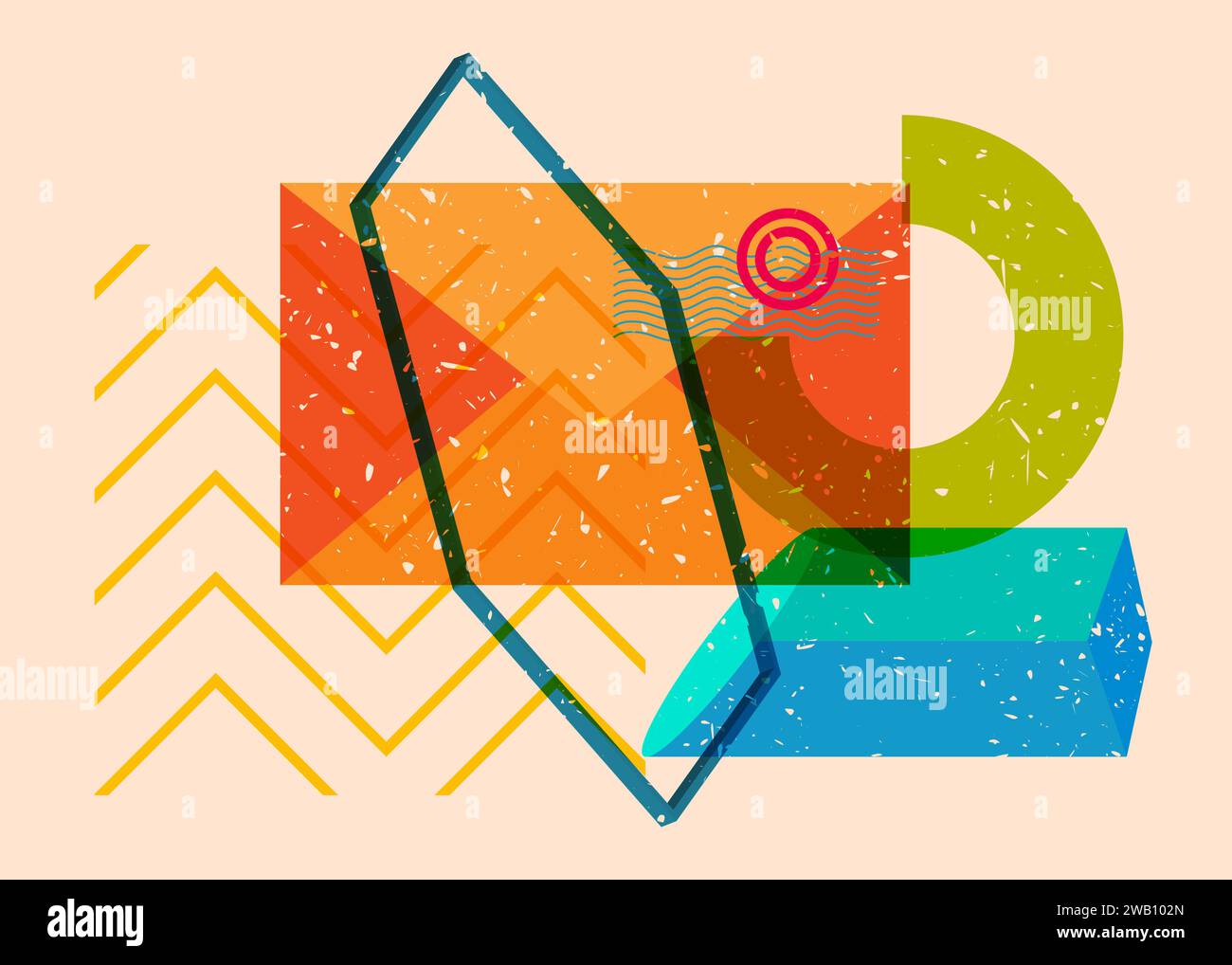 Risograph Mail letter envelope with geometric shapes. Newsletter in ...