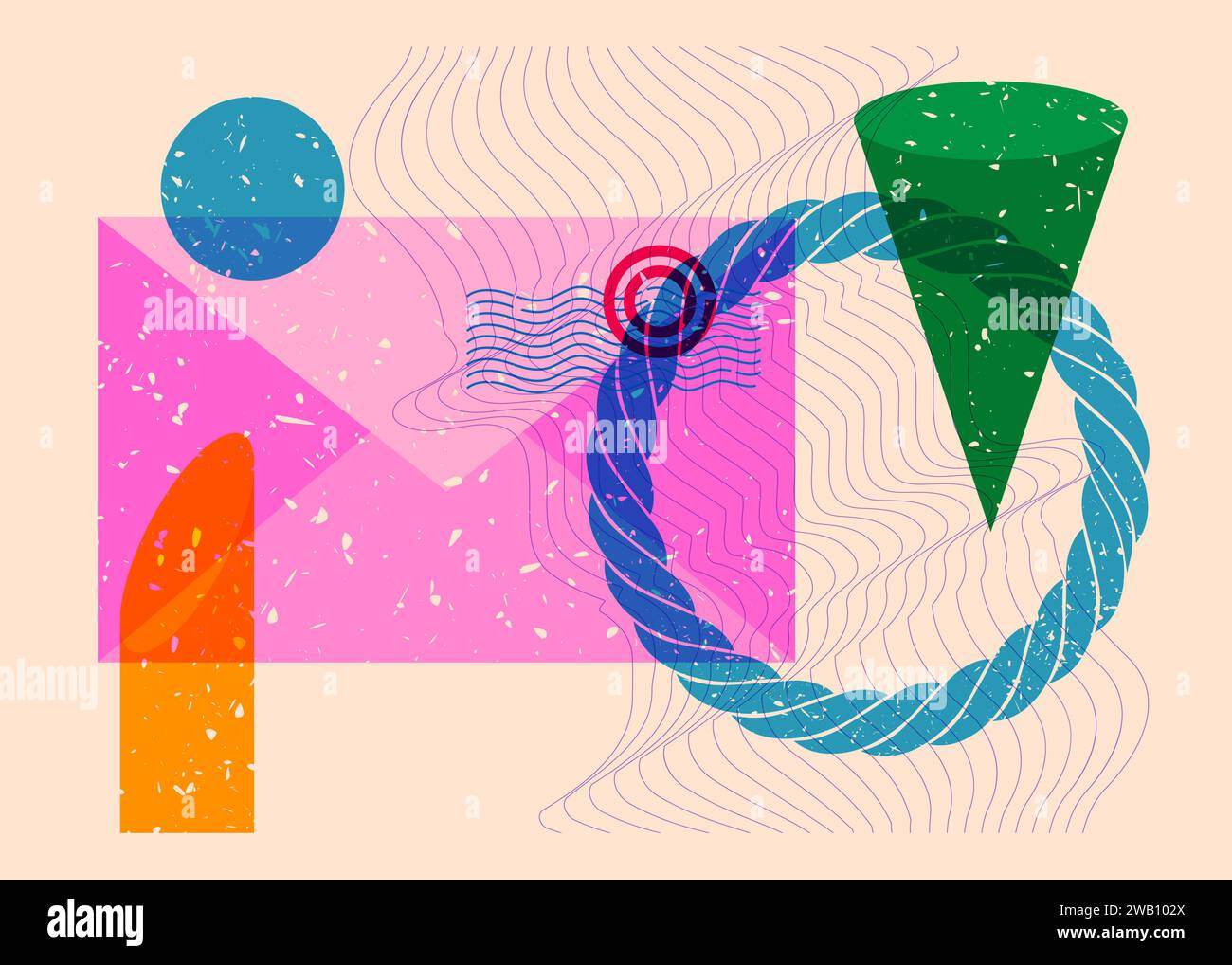 Risograph Mail letter envelope with geometric shapes. Newsletter in ...