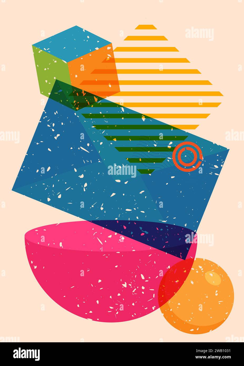 Risograph Mail letter envelope with geometric shapes. Newsletter in trendy riso graph print ...