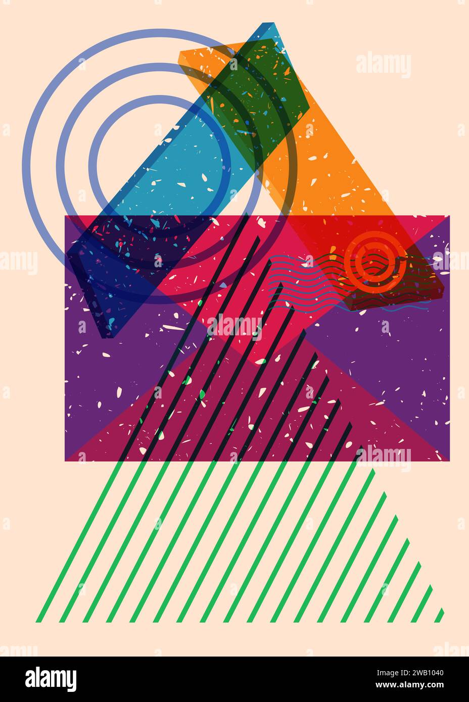 Risograph Mail letter envelope with geometric shapes. Newsletter in ...