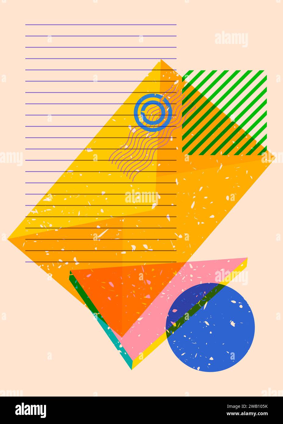 Risograph Mail letter envelope with geometric shapes. Newsletter in ...