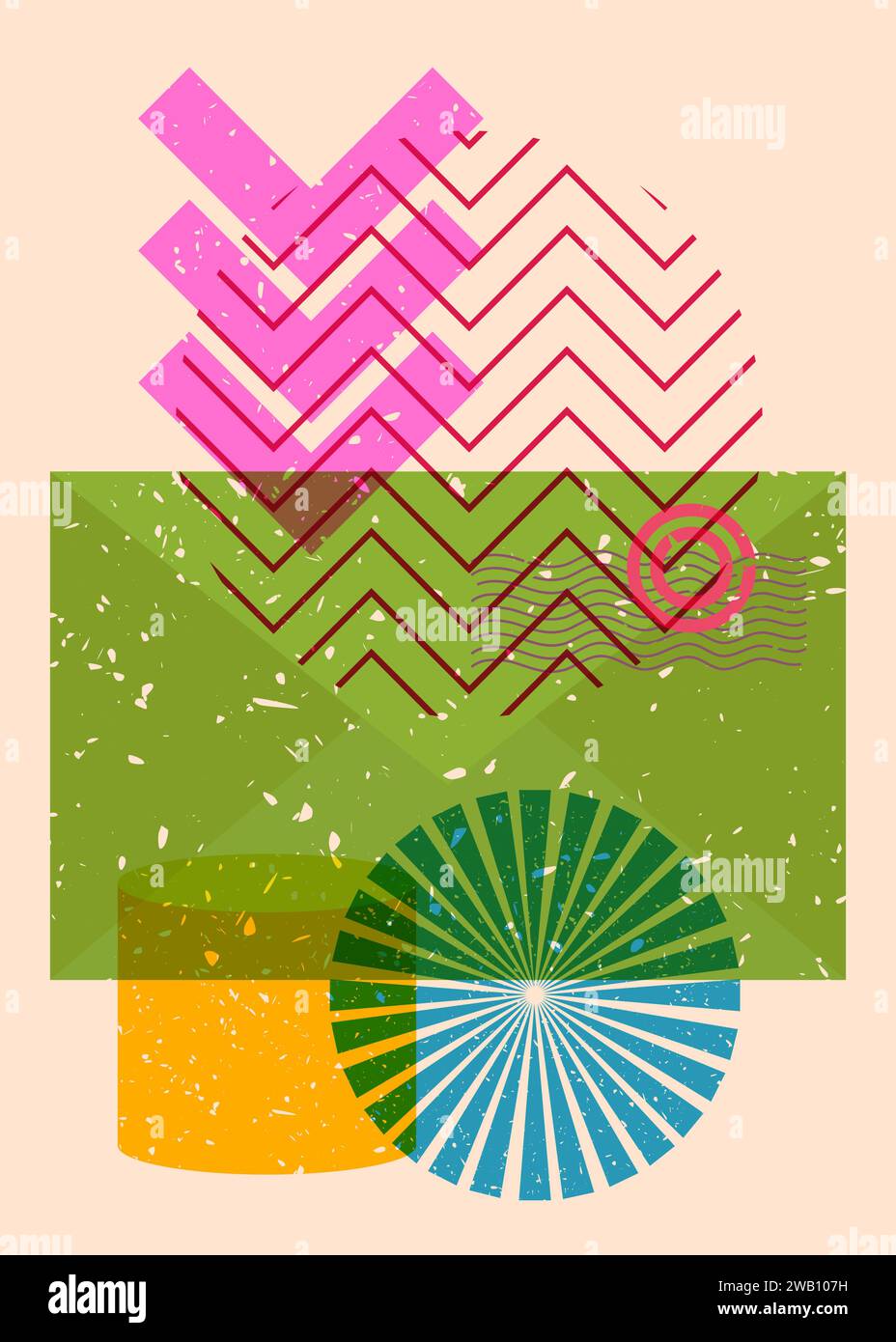 Risograph Mail letter envelope with geometric shapes. Newsletter in ...