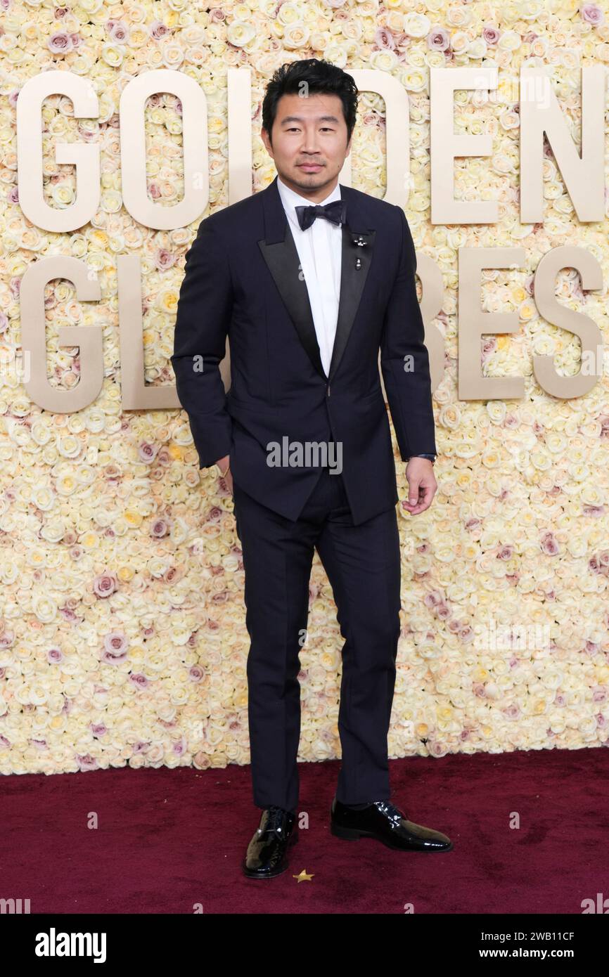 Simu Liu arrives at the 81st Golden Globe Awards on Sunday, Jan. 7 ...