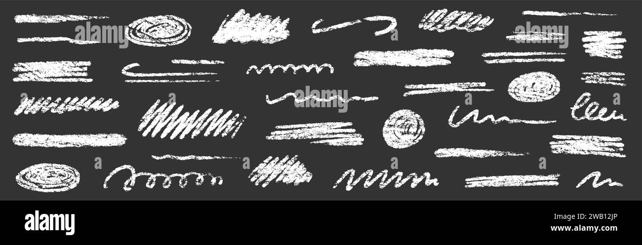 Chalk brush underline stroke set. Crayon marker highlight scribble ...