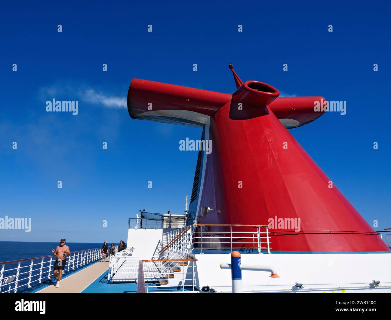South Pacific Cruise / Cruise ship passengers walking on the jogging ...
