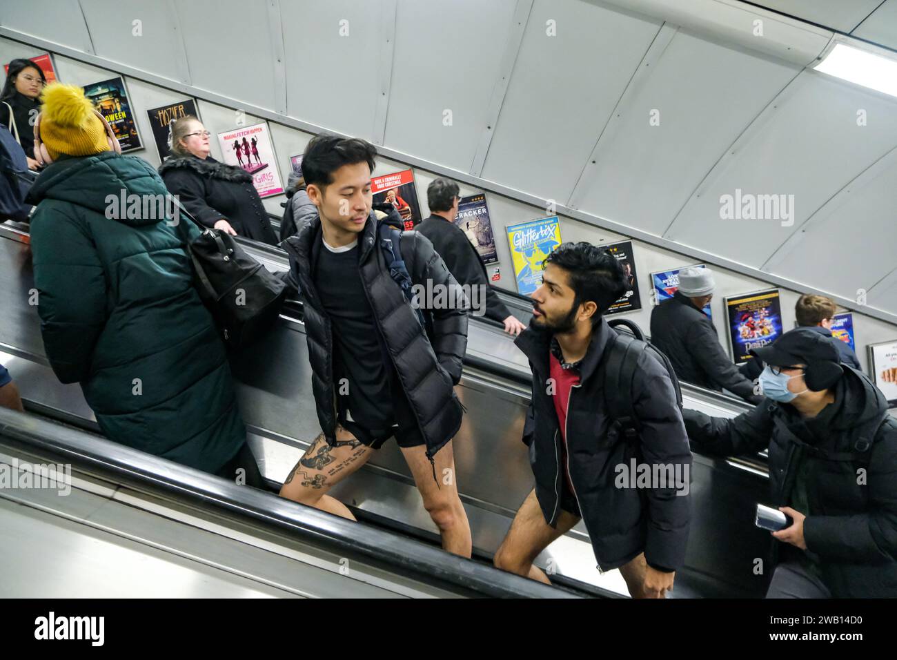 London, UK. 7th January, 2024. Participants of the No Trousers Tube ...