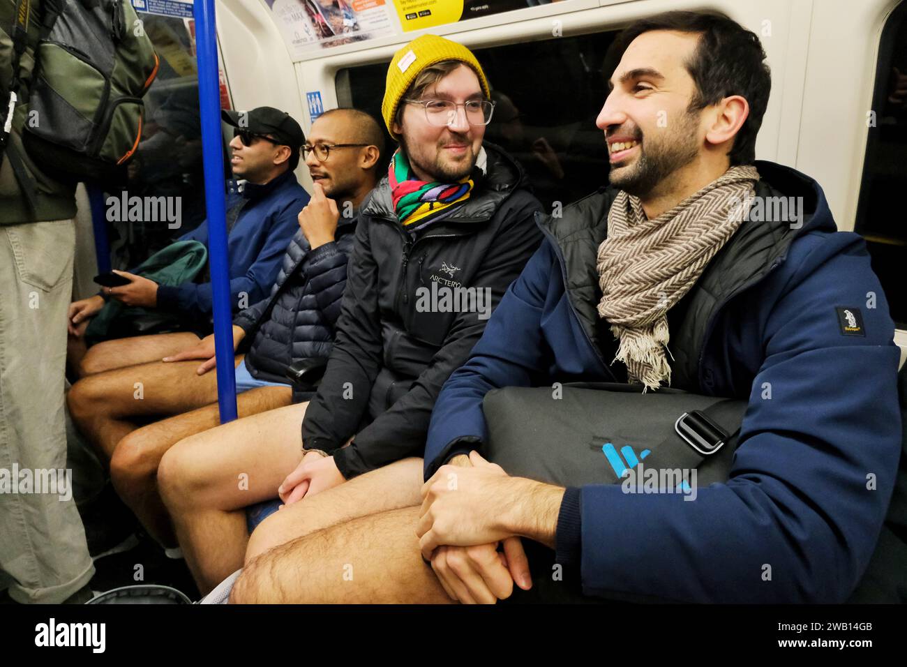 London, UK. 7th January, 2024. Participants of the No Trousers Tube ...
