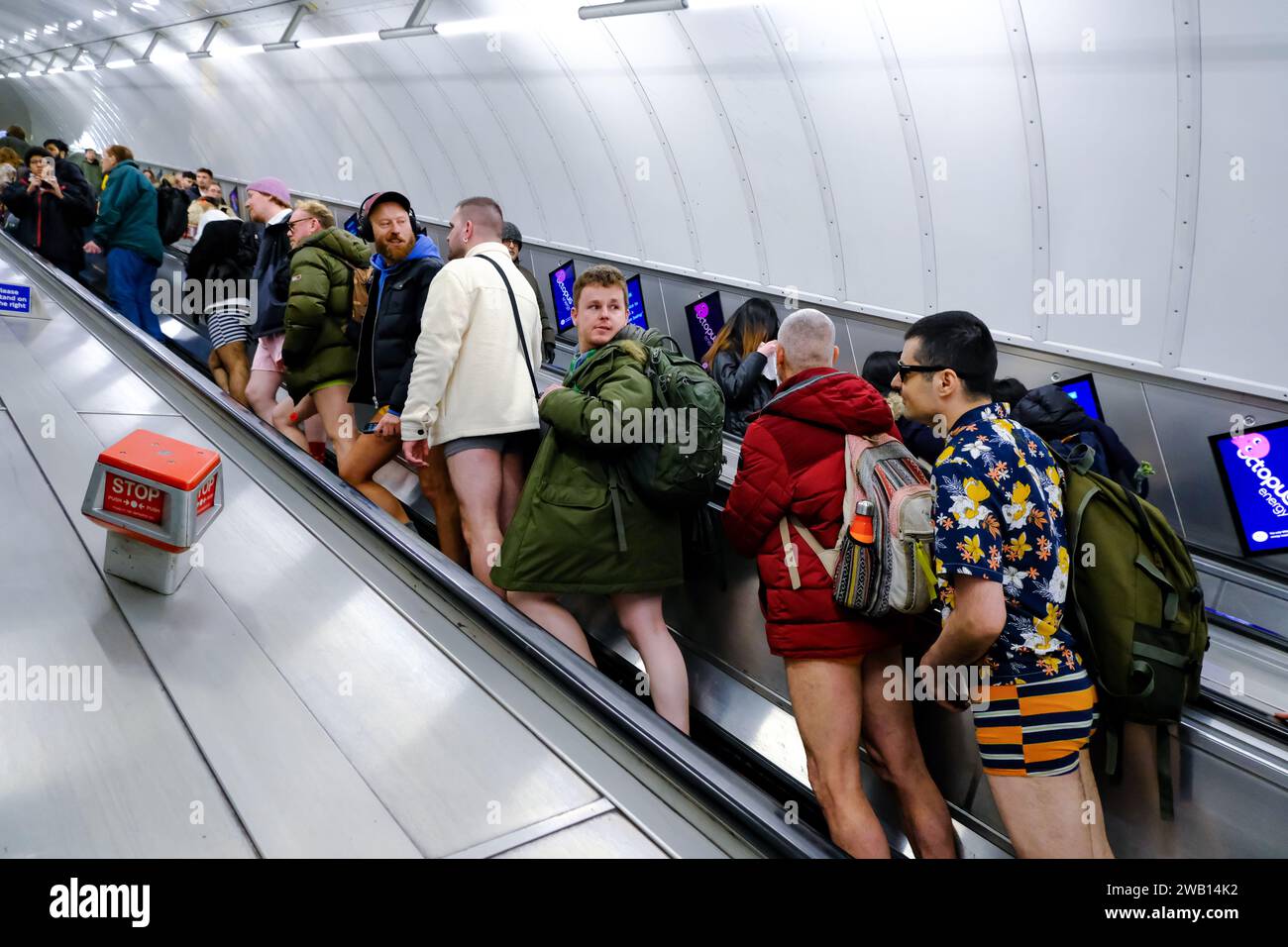 London, UK. 7th January, 2024. Participants of the No Trousers Tube ...