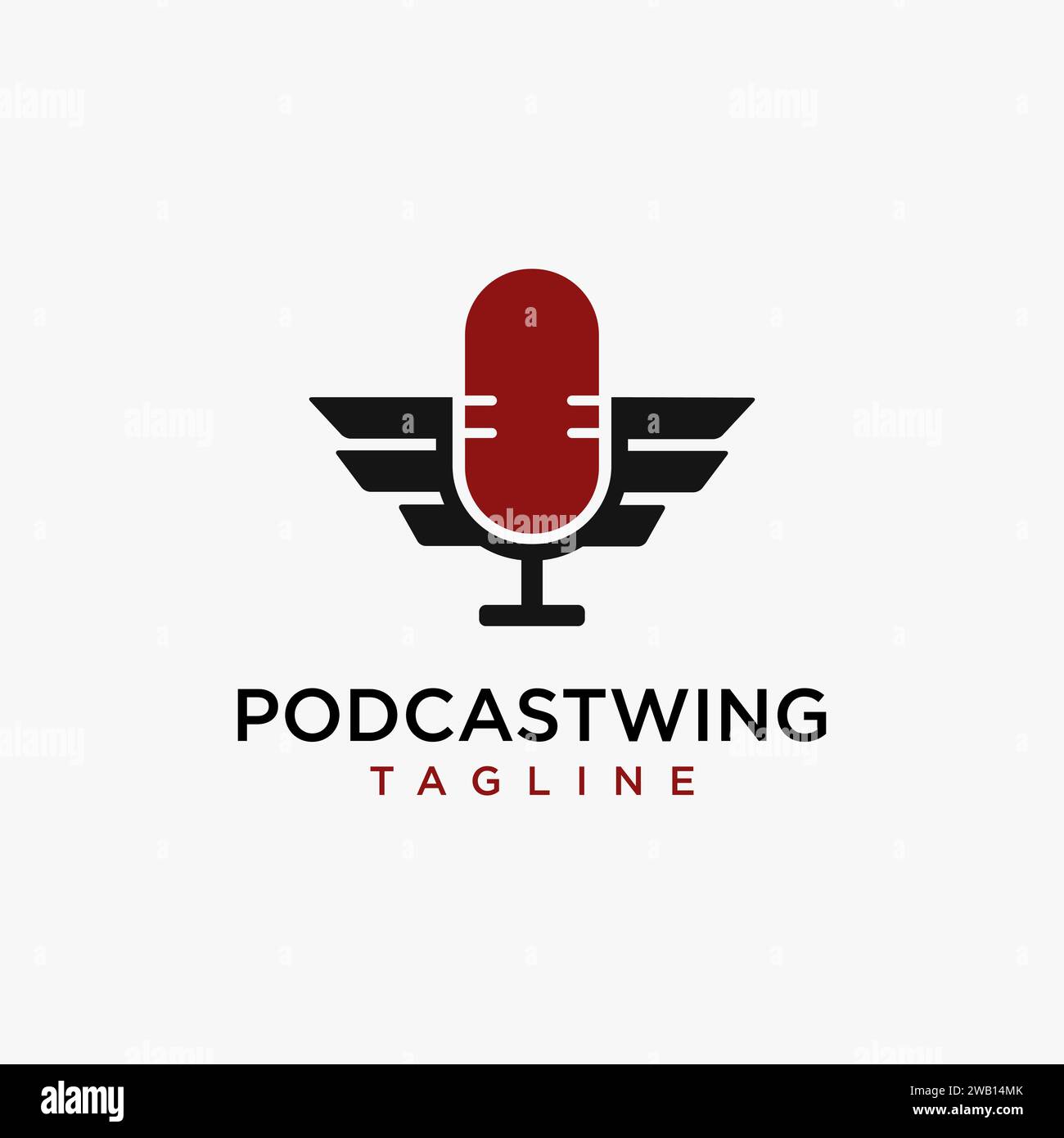 Minimalist microphone podcast wing logo icon vector template on white ...