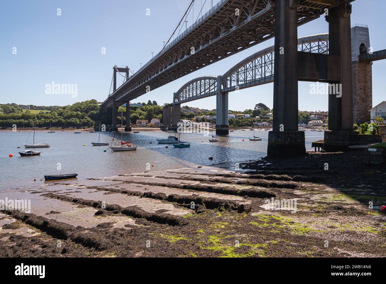 Saltash, Cornwall, England, UK - May 27, 2022: The Tamar Bridge and the ...