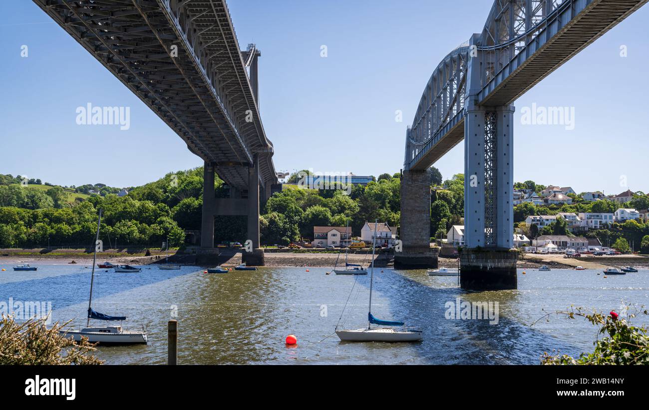 Saltash, Cornwall, England, UK - May 27, 2022: The Tamar Bridge and the ...