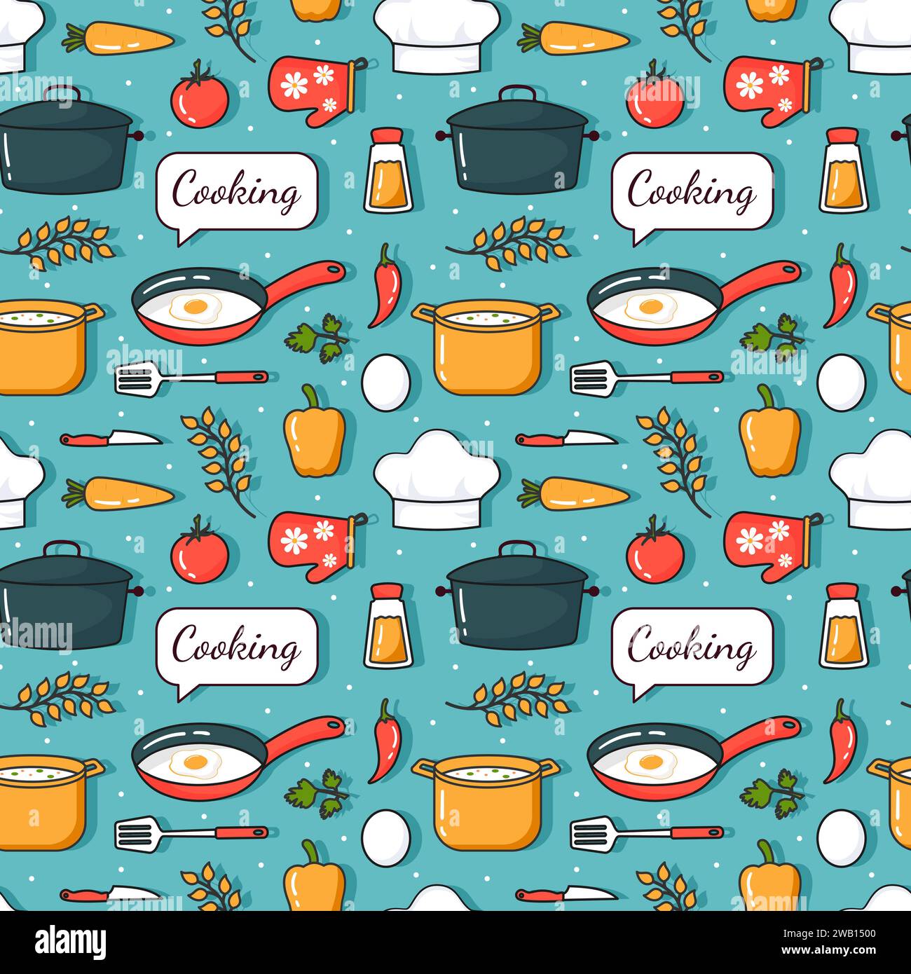 Cooking Equipment Seamless Pattern Design Illustration in Flat Cartoon ...