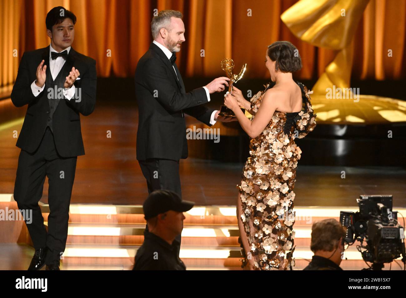 EXCLUSIVE - Robin Thede, right, presents Michael Harte with the Emmy ...