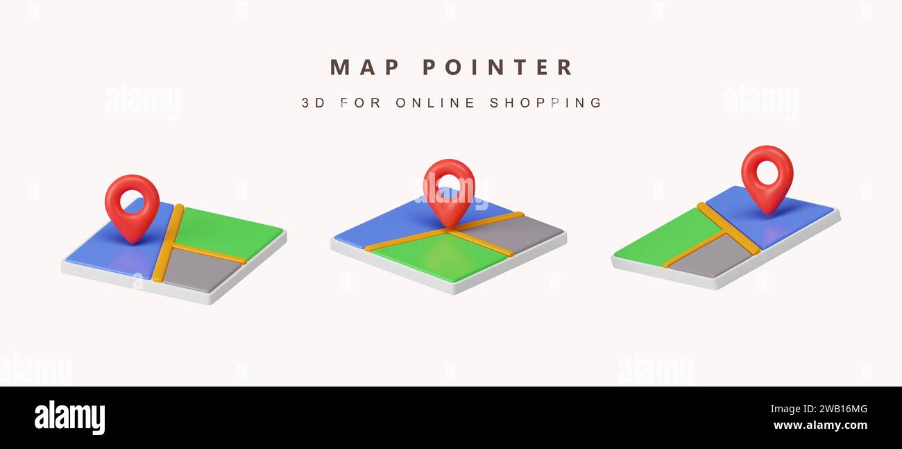 3d set of 3d Pin location icon on map. Location mark on map. for online ...