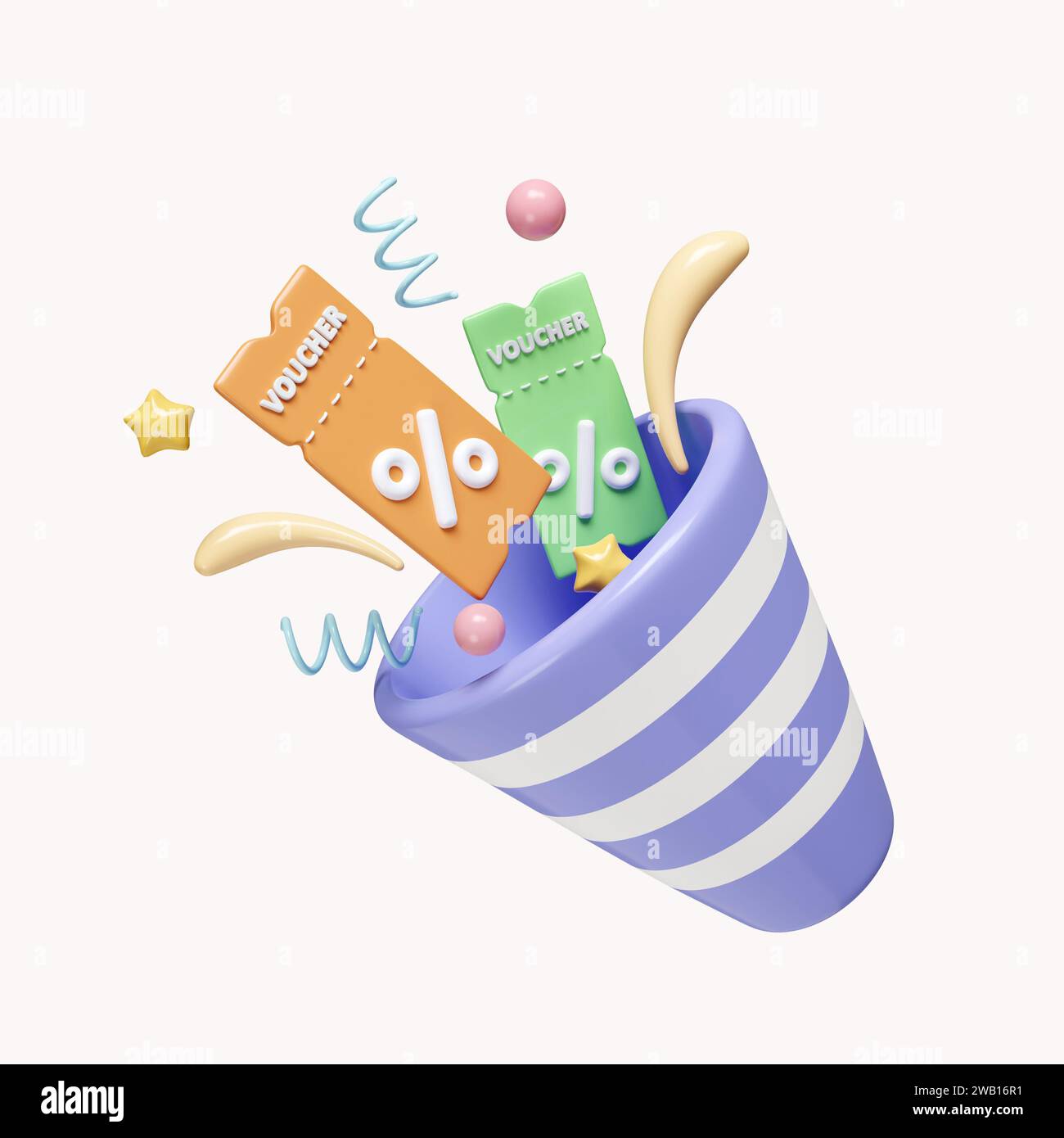 3d voucher with party poppers . gift coupon, certificate or promo code ...