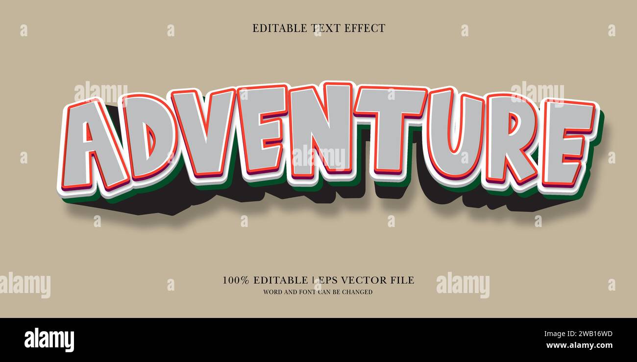 Adventure Editable text Effect with 3d vector design Stock Vector Image ...