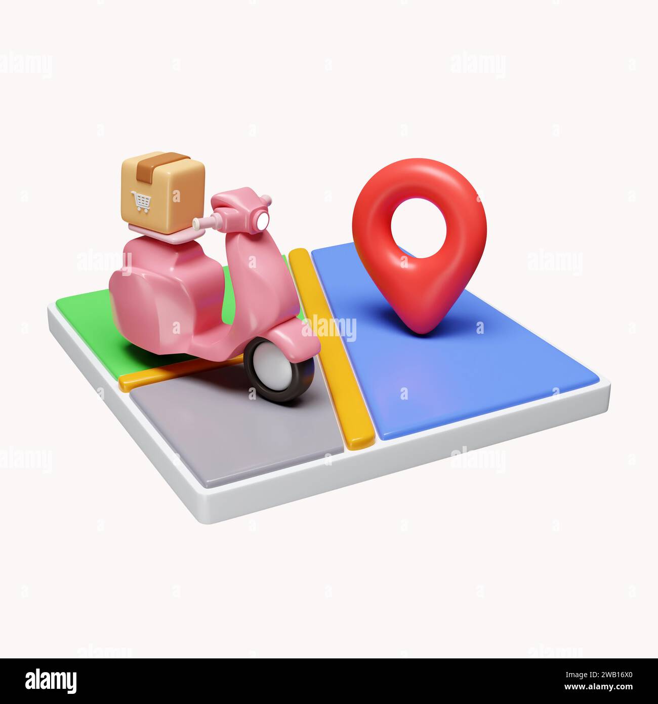 3d Delivery scooter on the road with Cardboard Boxes and location ...