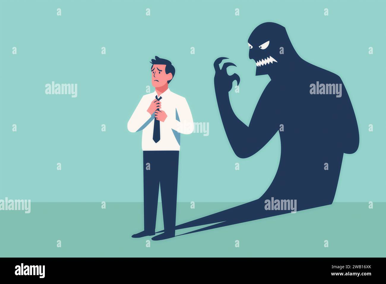 fear nervous concept, businessman standing with evil-demon shadow ...