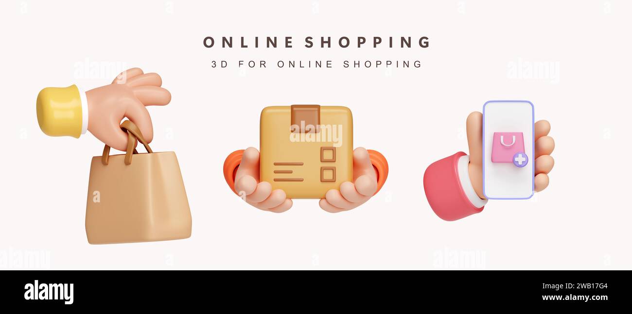 3d Set of shopping online concept. icon isolated on white background ...