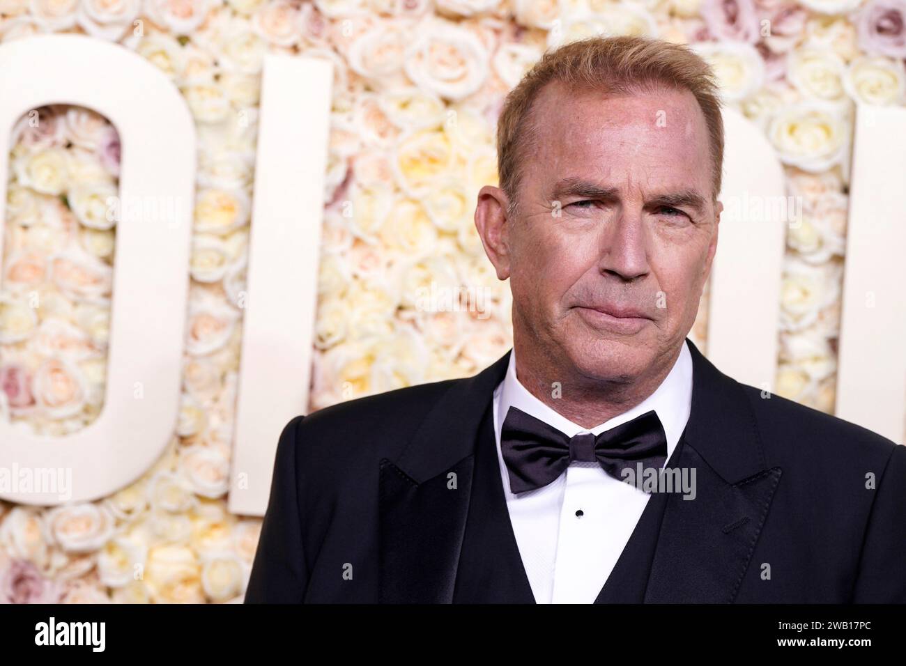 Kevin Costner arrives at the 81st Golden Globe Awards on Sunday, Jan. 7 ...