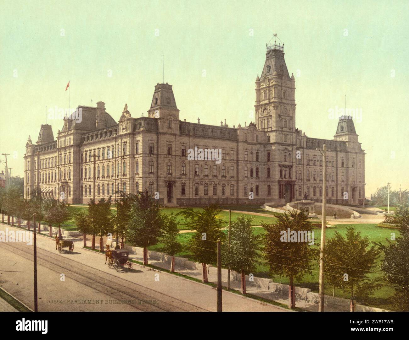 Vintage color chromolithograph of the Parliament Buildings in Quebec ...
