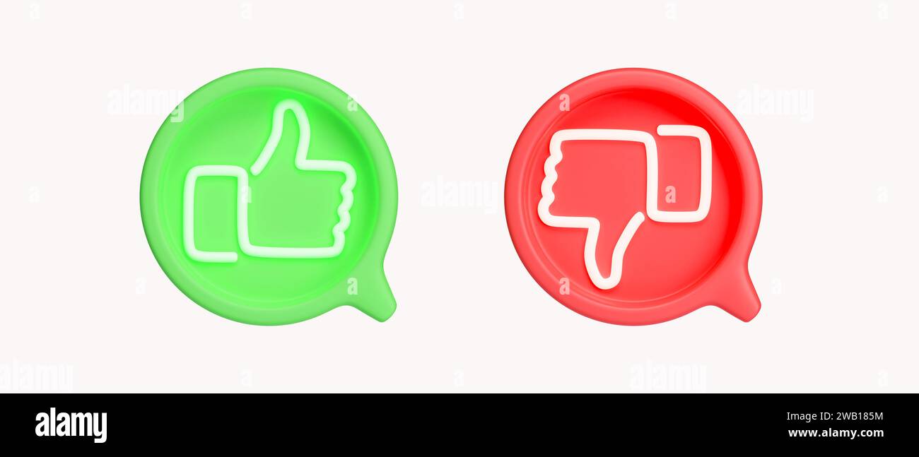 3d Neon button like and dislike. Set of different gestures icons ...