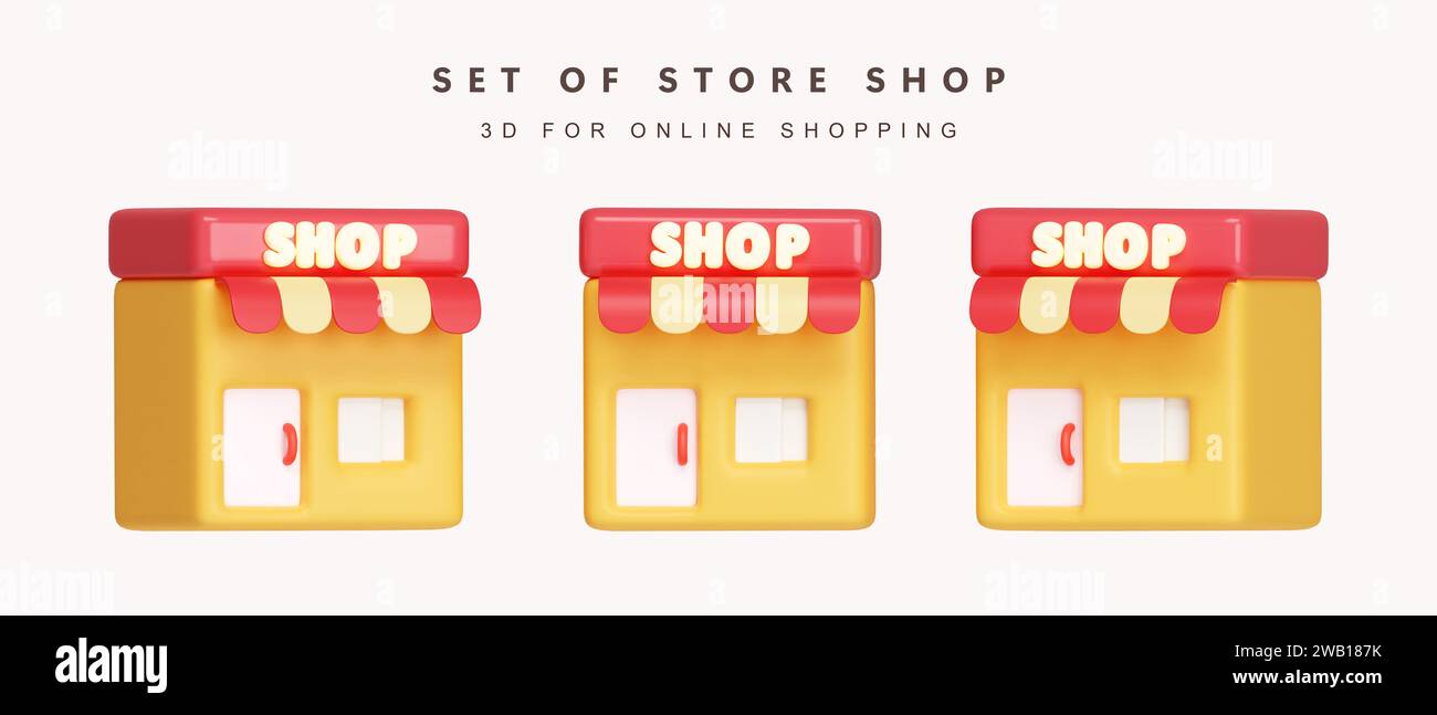 3d Set of store for shopping online concept. icon isolated on white ...