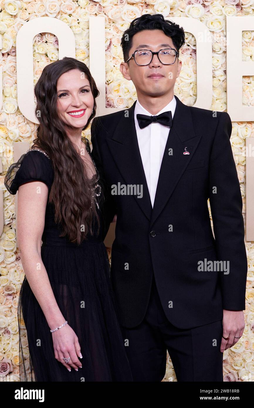 Caitlin Solone, left, and Lee Sung Jin arrive at the 81st Golden Globe ...