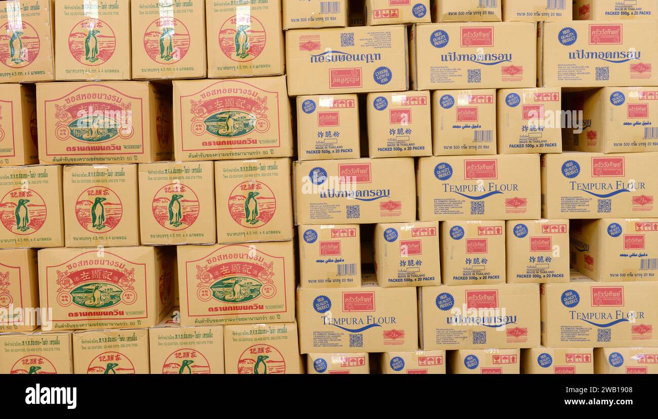Carton boxes outside a warehouse in Bangkok, Thailand Stock Photo - Alamy