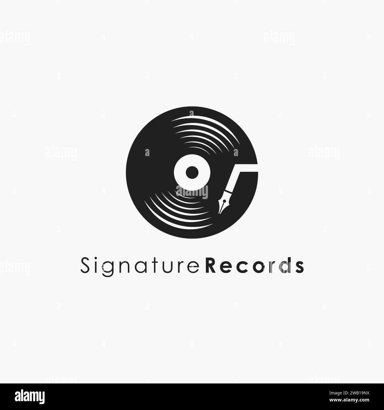 Music disc pen signature logo icon vector template on white background ...
