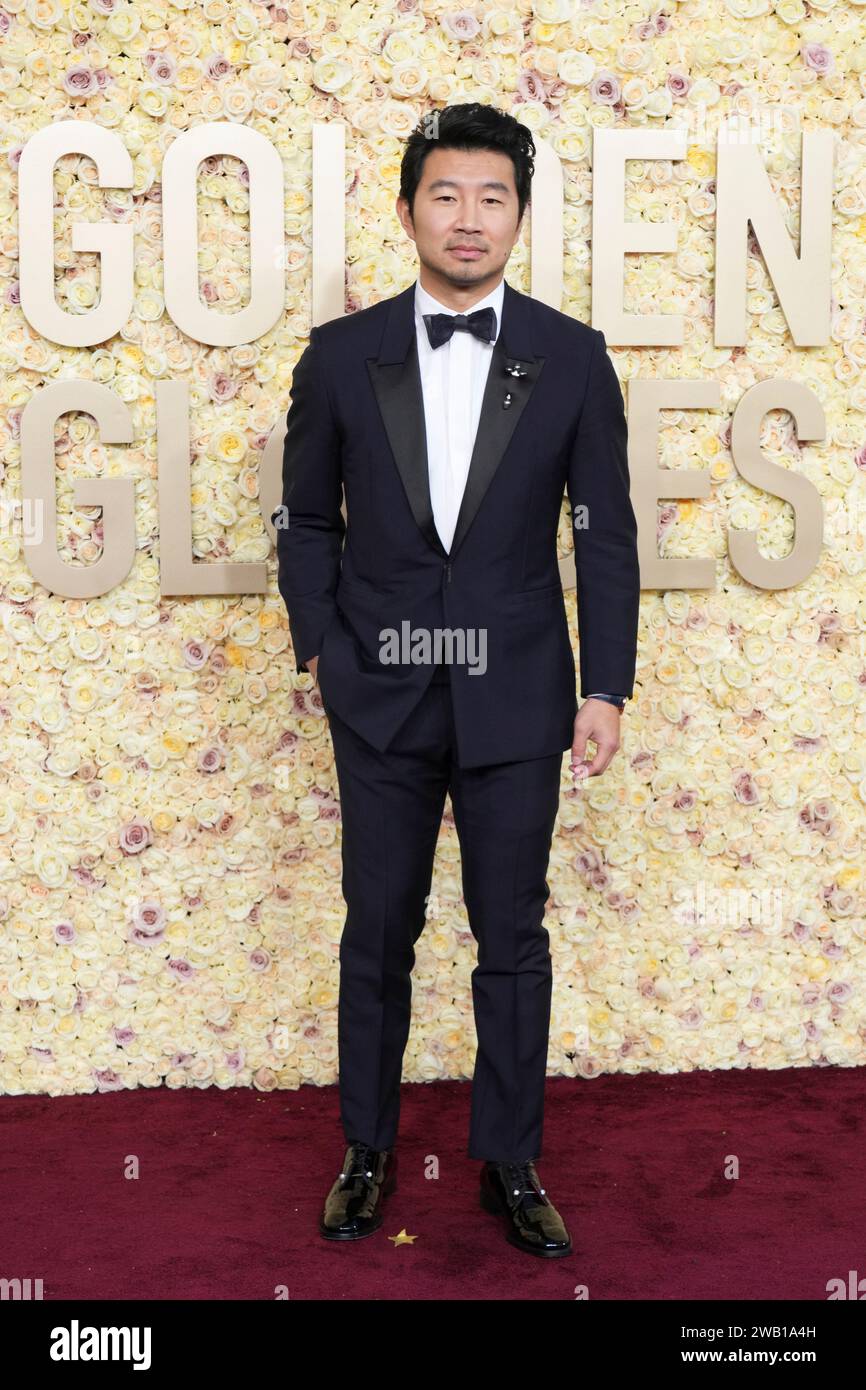 Simu Liu arrives at the 81st Golden Globe Awards on Sunday, Jan. 7 ...