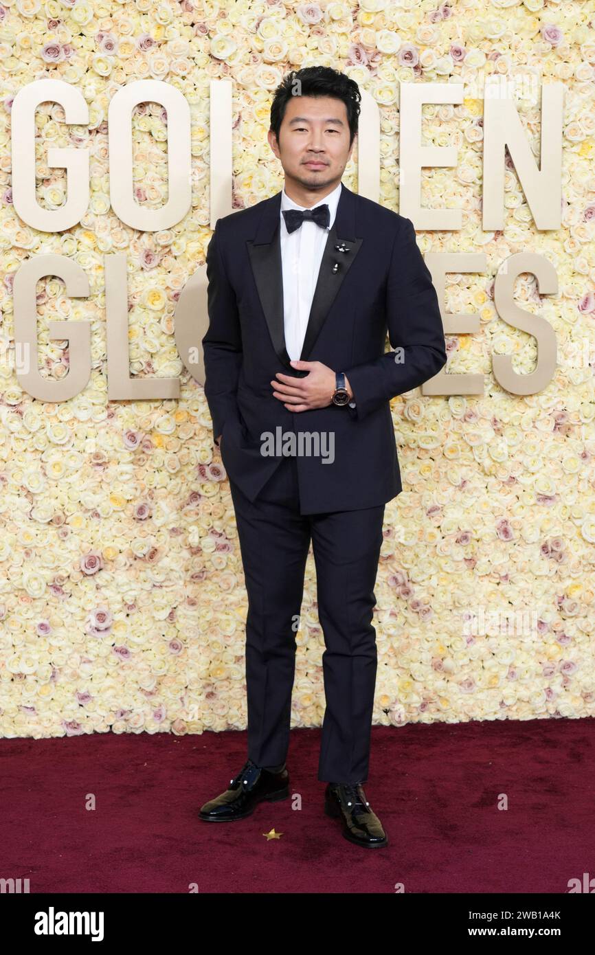 Simu Liu arrives at the 81st Golden Globe Awards on Sunday, Jan. 7 ...