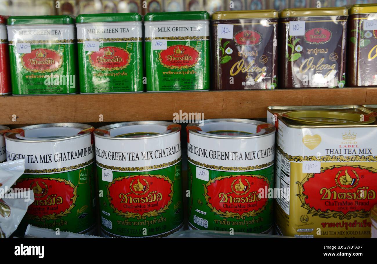 Thai Tea mix sold in a shop on Maha Rat Rd. in Bangkok, Thailand Stock ...