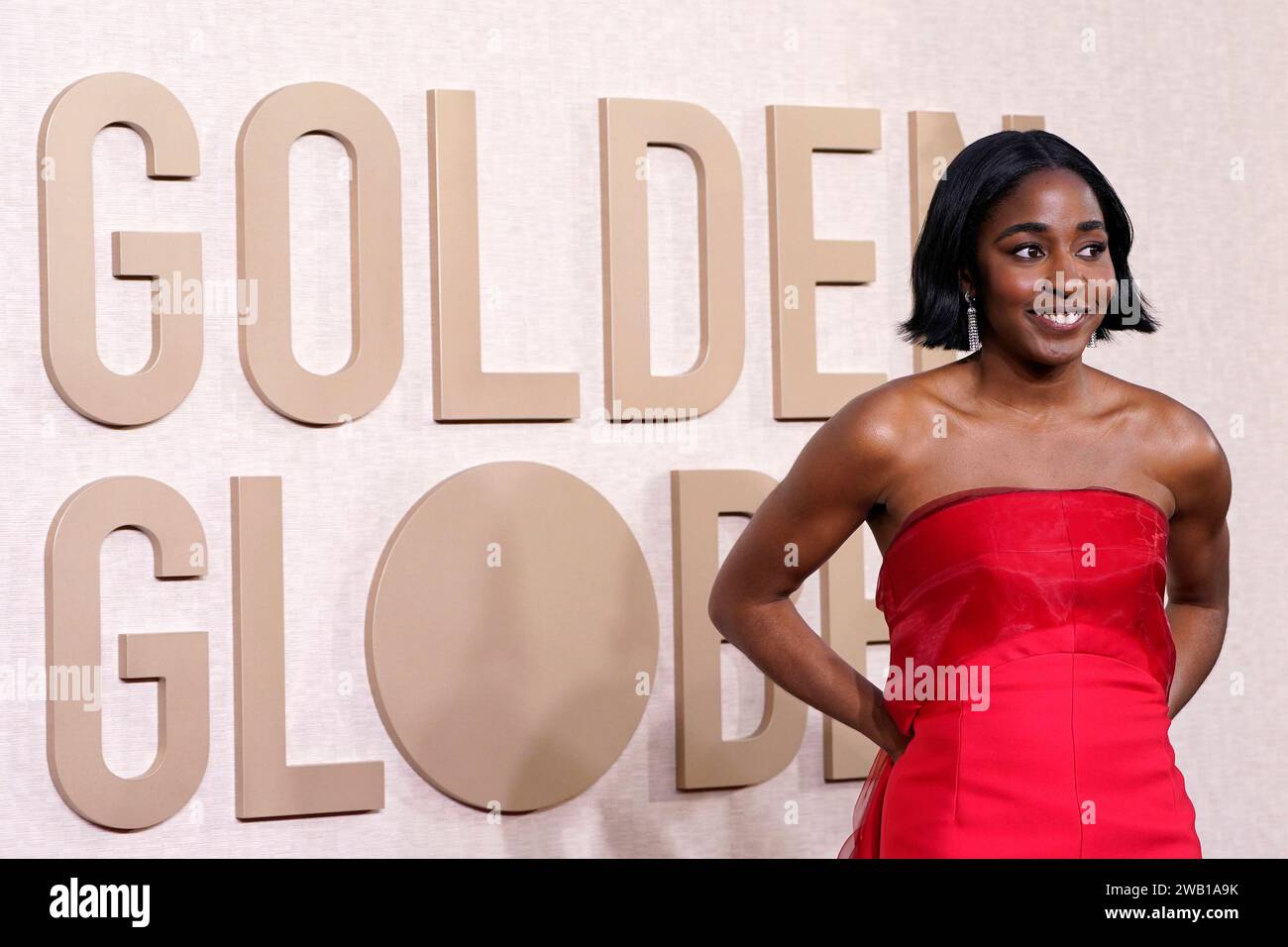 Ayo Edebiri arrives at the 81st Golden Globe Awards on Sunday, Jan. 7 ...