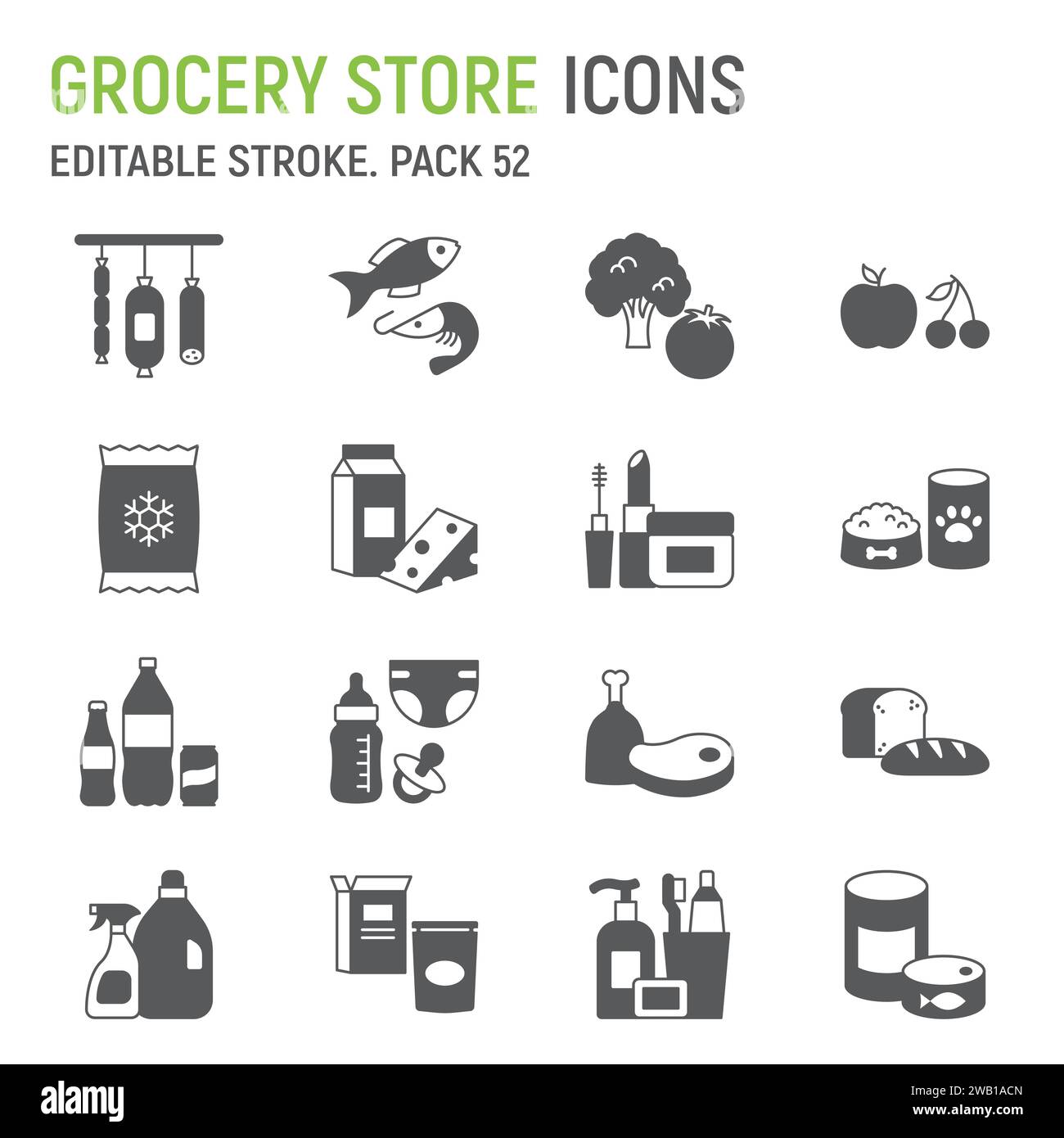 Grocery store glyph icon set, food collection, vector graphics, logo ...