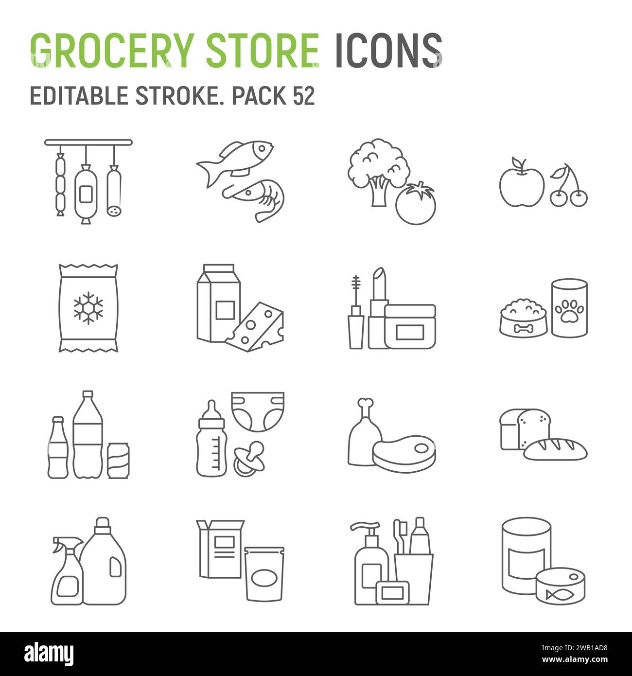 Grocery store line icon set, food collection, vector graphics, logo ...