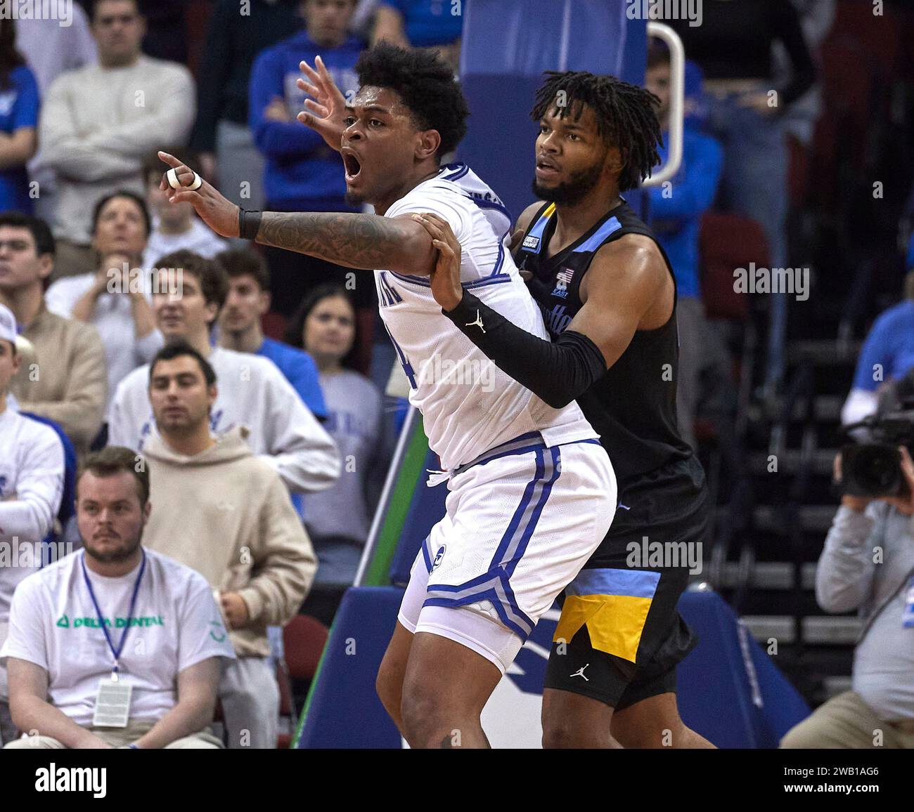 Seton Hall Pirates center Elijah Hutchins-Everett (4) tries to get low ...
