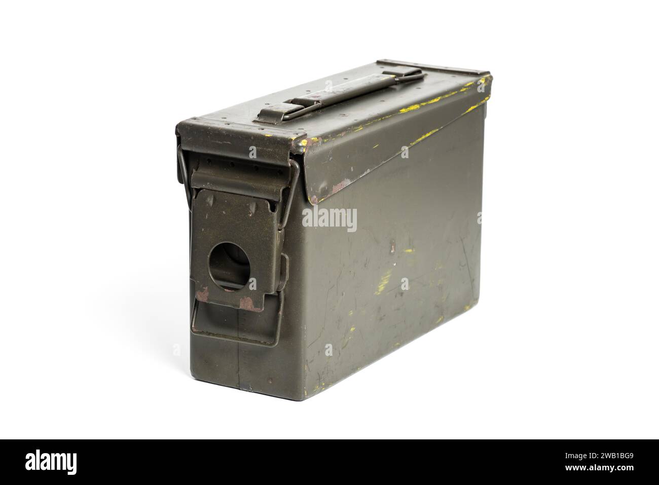 Old green ammunition box isolated over white background Stock Photo - Alamy