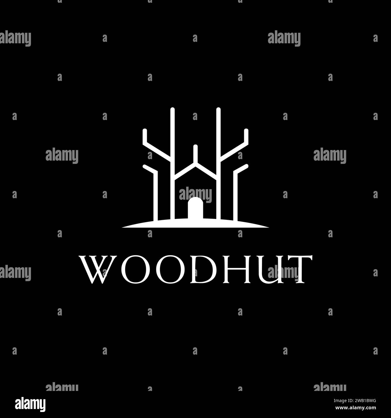 Forest tree and the hut logo icon vector template on black background ...