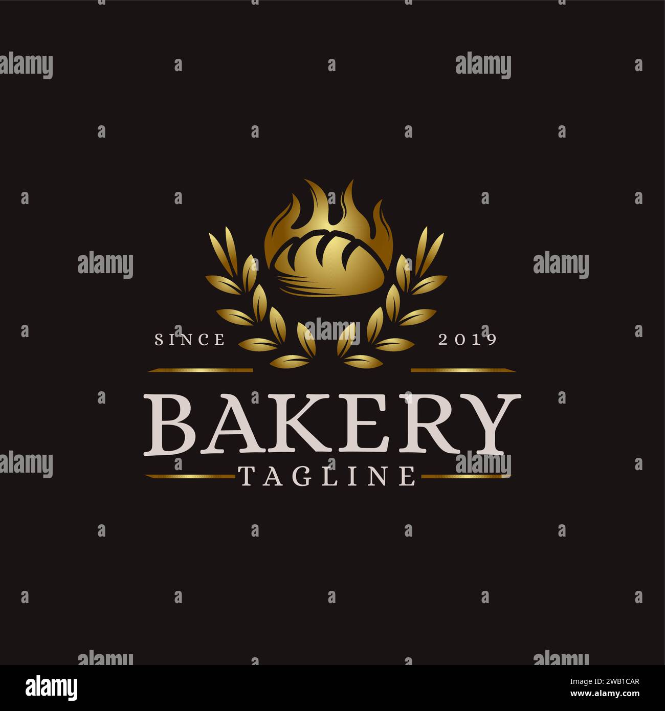 Vintage retro elegance label bakery logo icon vector template on black ...