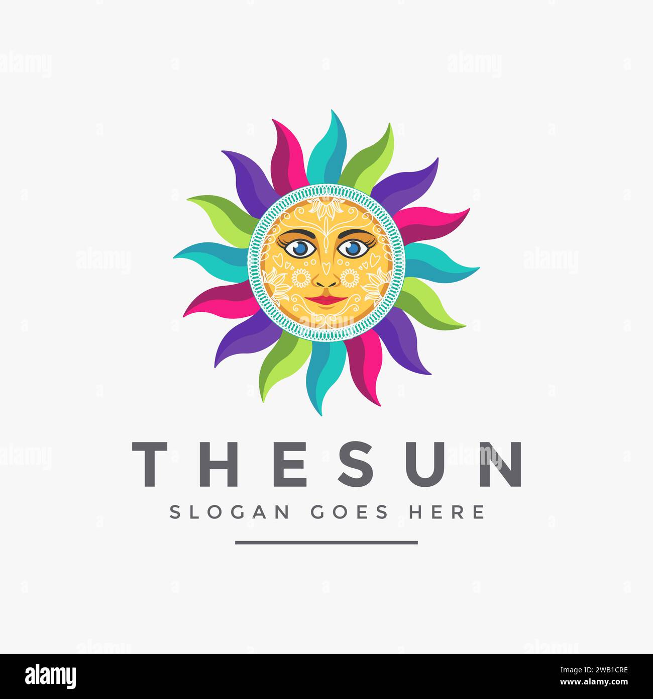 colorful modern traditional ethnic sun face logo vector icon on white ...