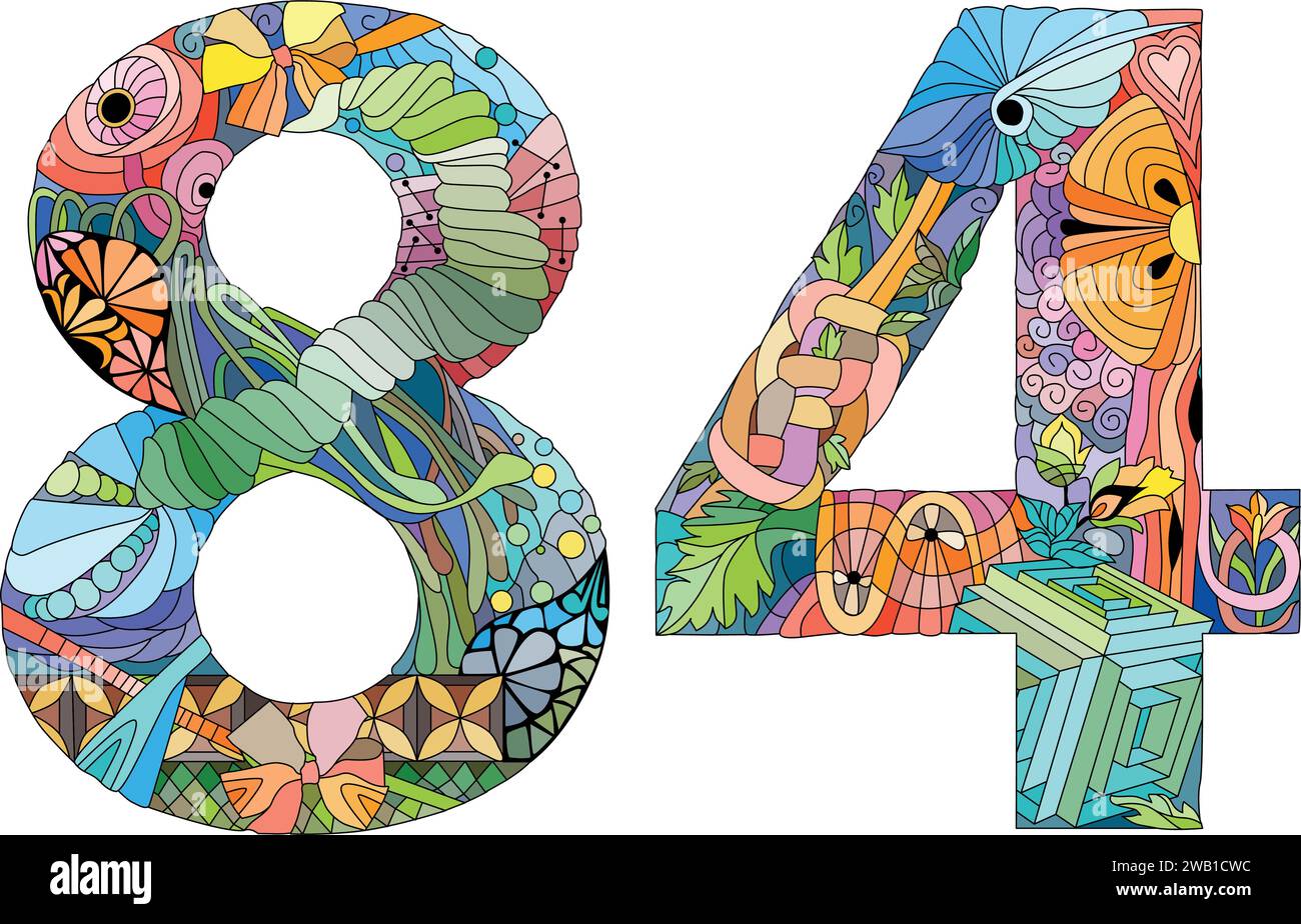 Eighty-four number Isolated zentangle illustration for decoration Stock ...