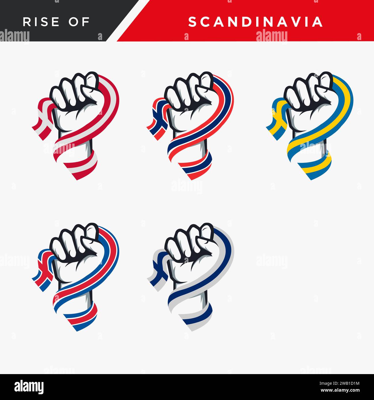 Complete collection of spirit rising fist hand scandinavia flag vector ...