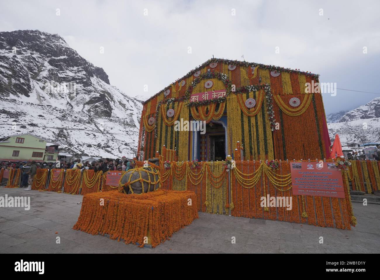 An offering of a beautiful flower garland graces Kedarnath Temple ...