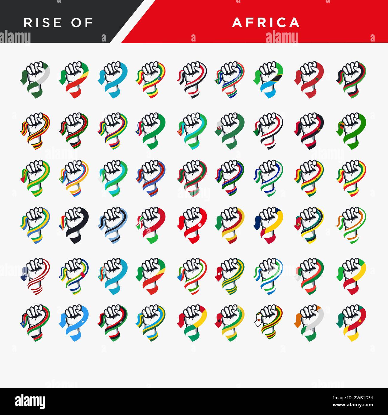 Complete collection of spirit rising fist hand Africa flag vector set ...