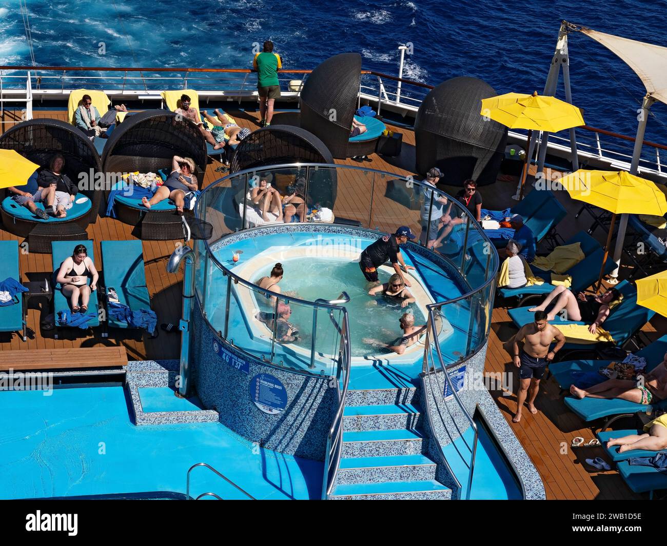 South Pacific Cruise / Cruise ship passengers relaxing in a whirlpool ...