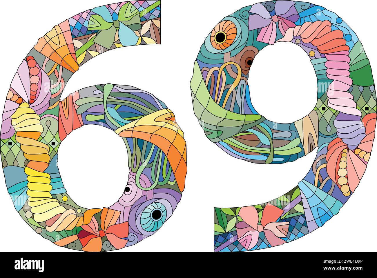 Sixty-nine number Isolated zentangle illustration for decoration Stock ...